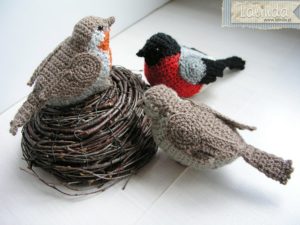 Szydełkowe ptaki – sroka, rudzik, gil i wróbel – Lalinda